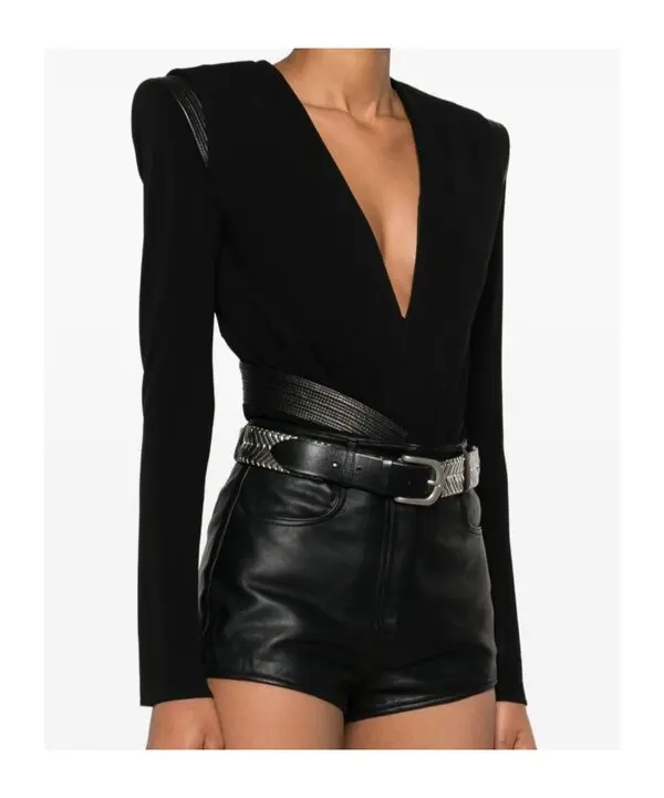Versace Deep V-neck Long Sleeve Crepe Bodysuit