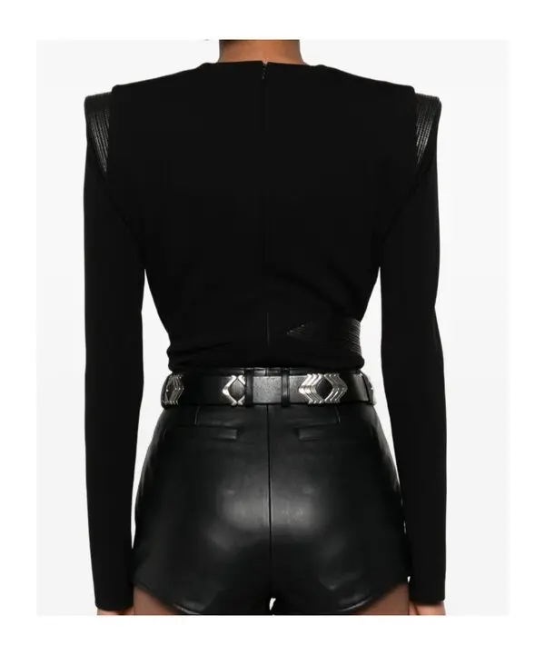 Versace Deep V-neck Long Sleeve Crepe Bodysuit