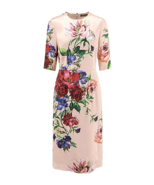 Dolce & Gabbana Floral Printed Midi Dress - Nude