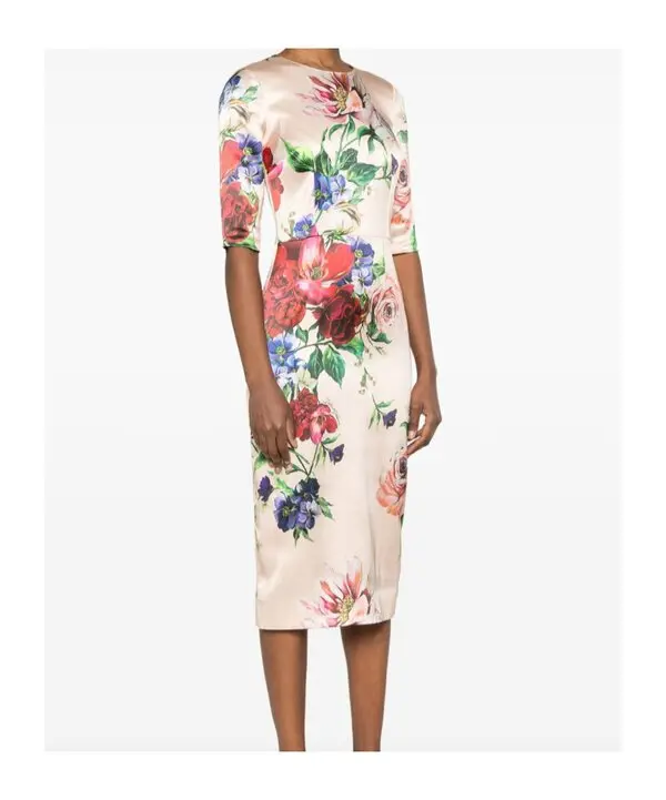 Dolce & Gabbana Floral Printed Midi Dress - Nude