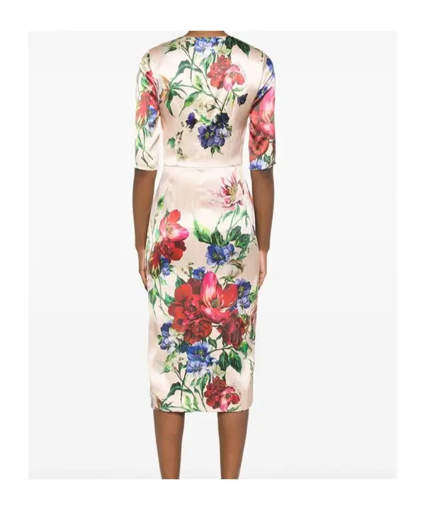 Dolce & Gabbana Floral Printed Midi Dress - Nude