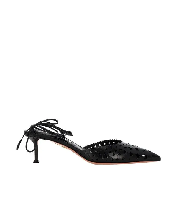 AQUAZZURA Lace-up Pointed Toe Pumps With Laser-cut Detail - Black