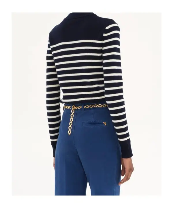Chloé Striped Knit Jumper With Military Buttons - Blue/white