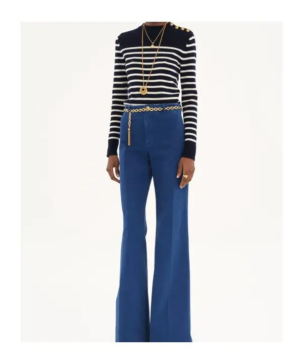 Chloé Striped Knit Jumper With Military Buttons - Blue/white