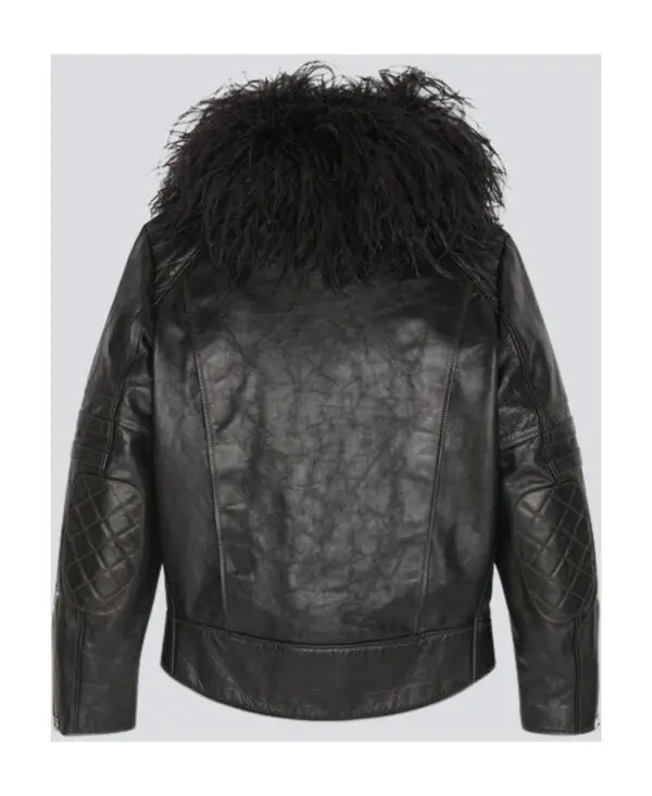 Saint Laurent Leather Jacket With Feather Trim