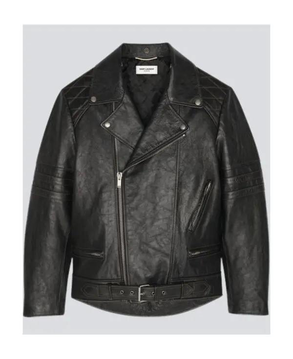 Saint Laurent Leather Jacket With Feather Trim