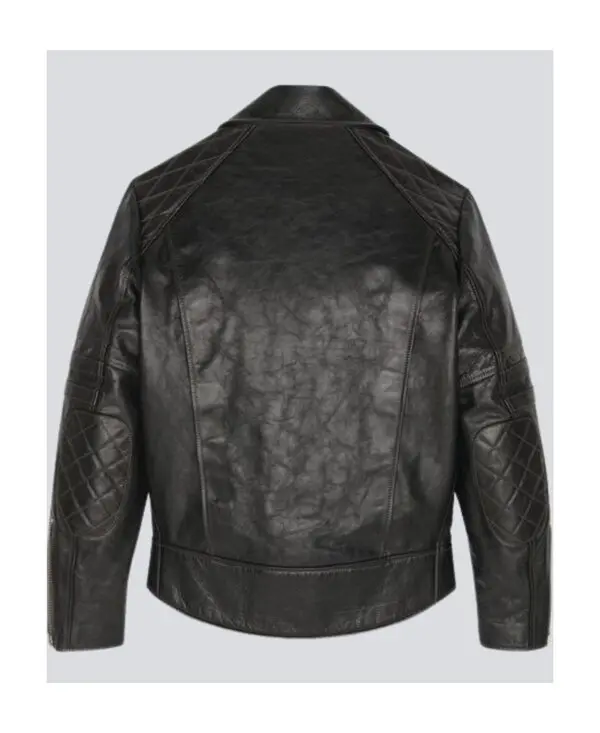 Saint Laurent Leather Jacket With Feather Trim