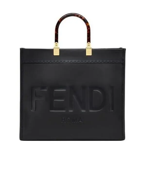 Fendi Sunshine Medium Tote Bag With Tortoiseshell Handle - Black