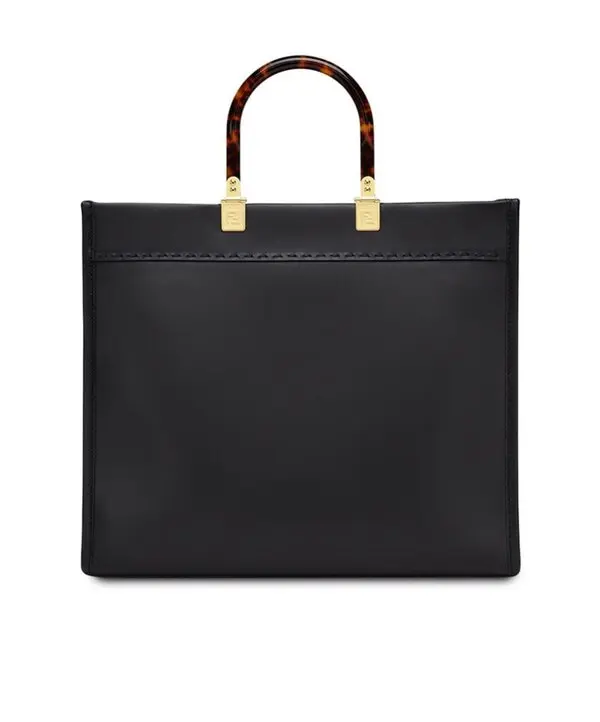 Fendi Sunshine Medium Tote Bag With Tortoiseshell Handle - Black