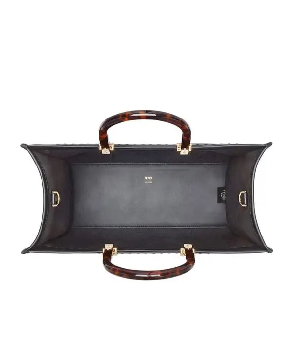 Fendi Sunshine Medium Tote Bag With Tortoiseshell Handle - Black