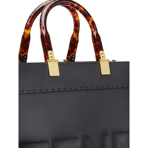 Fendi Sunshine Medium Tote Bag With Tortoiseshell Handle - Black