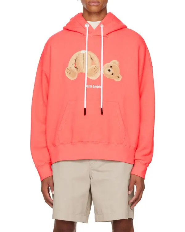 Palm Angels Bear Printed Drawstring Hoodie - Pink