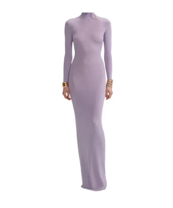 SELF-PORTRAIT Lilac Viscose Knit Maxi Dress With Open Back - Lavender