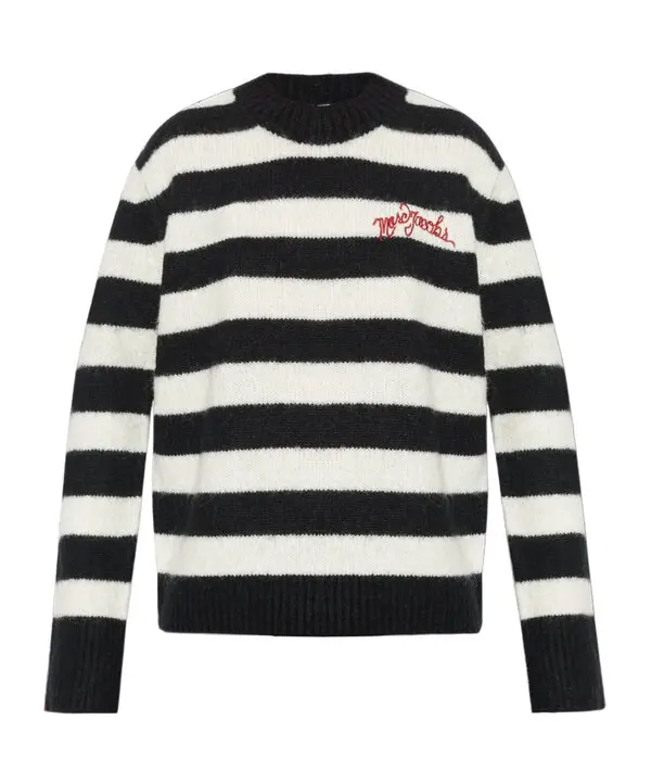Marc Jacobs Striped Brushed Logo Embroidered Jumper - Black