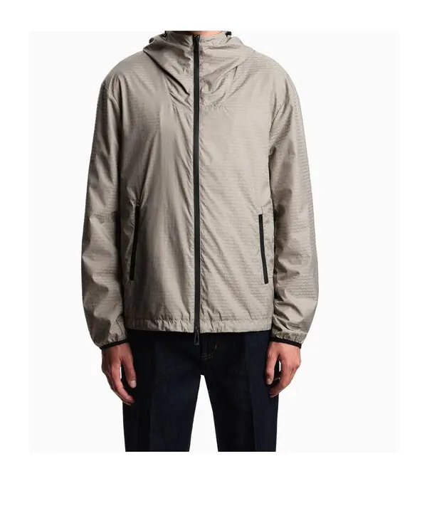 Emporio Armani Jacquard Letter Zip-up Hooded Jacket