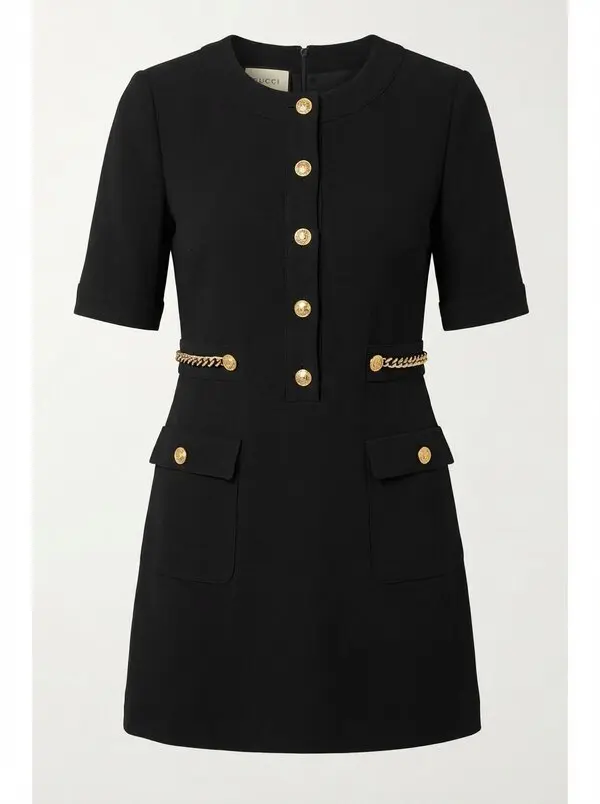 Gucci Short Sleeve Dress With Gold Buttons And Pockets