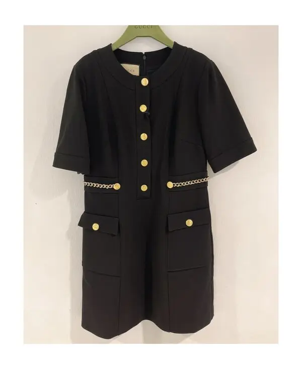 Gucci Short Sleeve Dress With Gold Buttons And Pockets