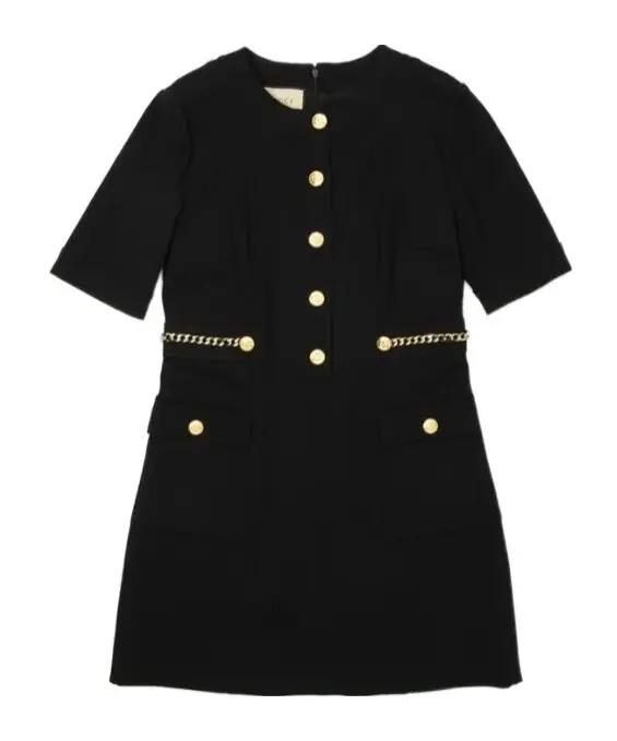 Gucci Short Sleeve Dress With Gold Buttons And Pockets