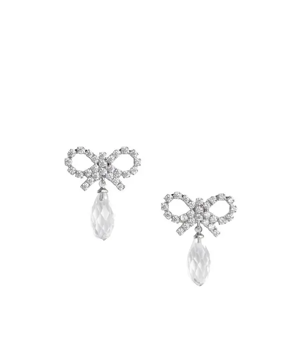 SELF-PORTRAIT Bow Crystal-embellishment Earrings - Silve