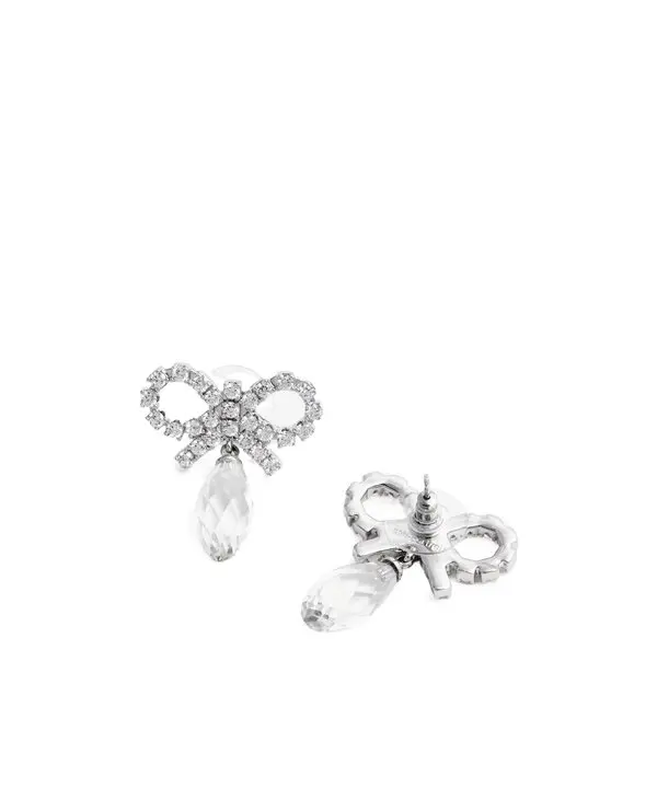 SELF-PORTRAIT Bow Crystal-embellishment Drop Earrings - Silve