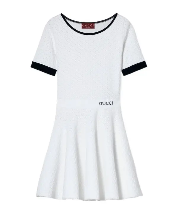 Gucci Logo Intarsia Knit Dress - White