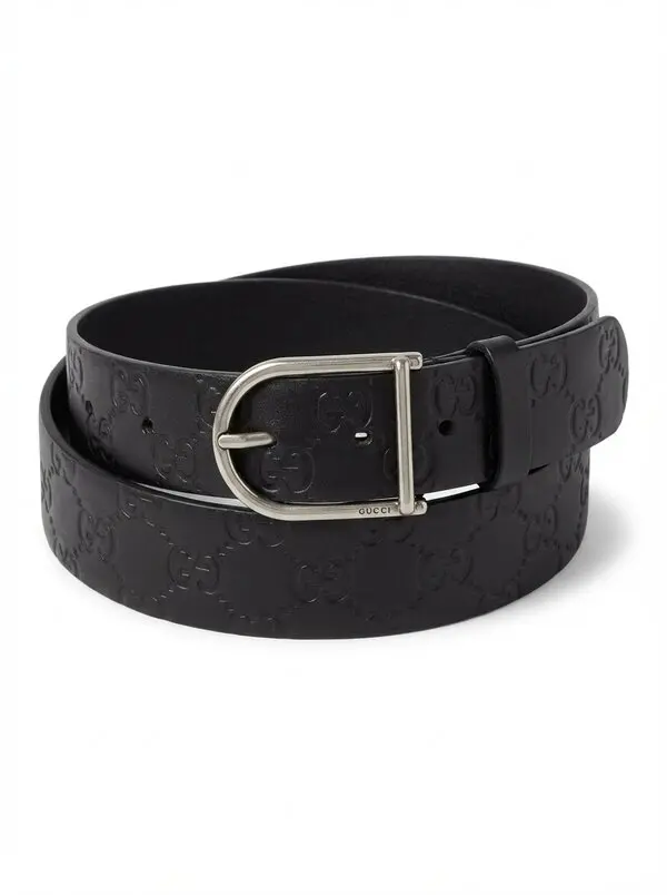 Gucci Embossed Monogram Leather Belt - Black