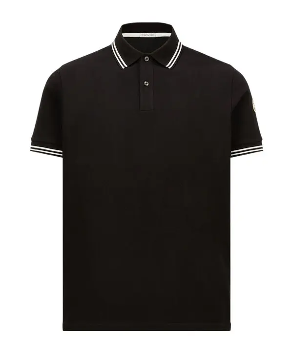 Moncler Logo Patch Short Sleeved Polo Shirt - Black