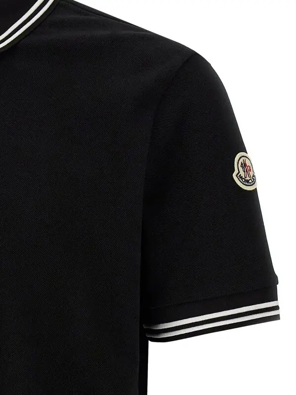 Moncler Logo Patch Short-sleeved Polo Shirt - Black