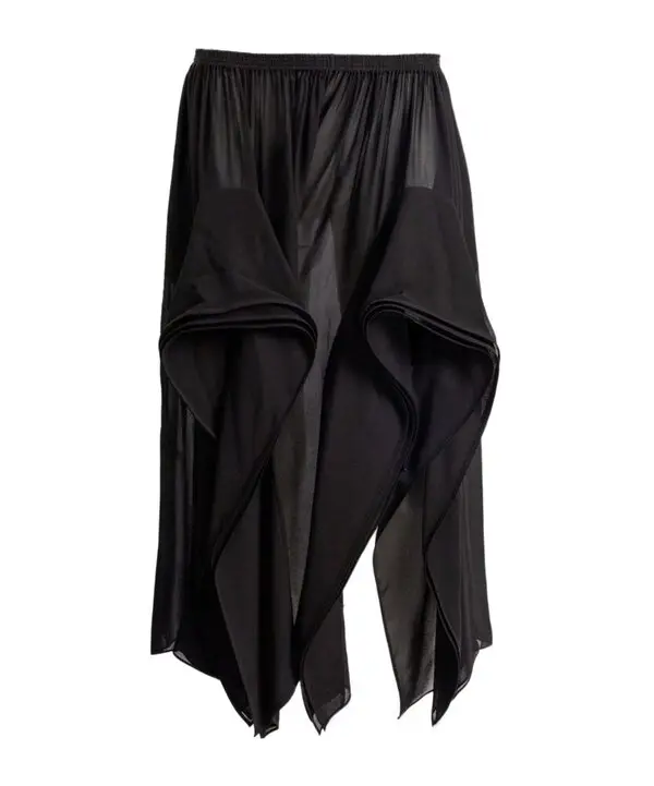 Alaïa Asymmetrical Ruffle Georgette Trousers - Black