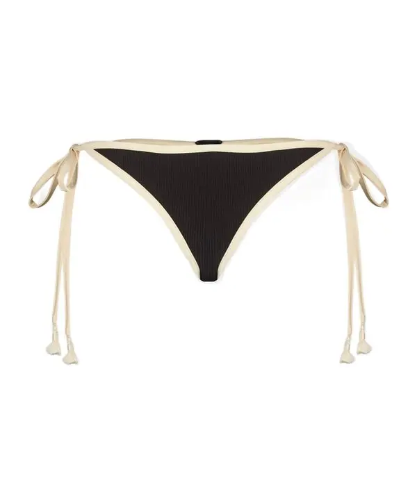Johanna Ortiz Ribbed-trim Bikini Bottom With Tassel Detailing - Black, Beige