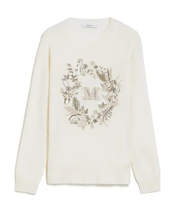 Max Mara Logo Embellished Crewneck Jumper - White