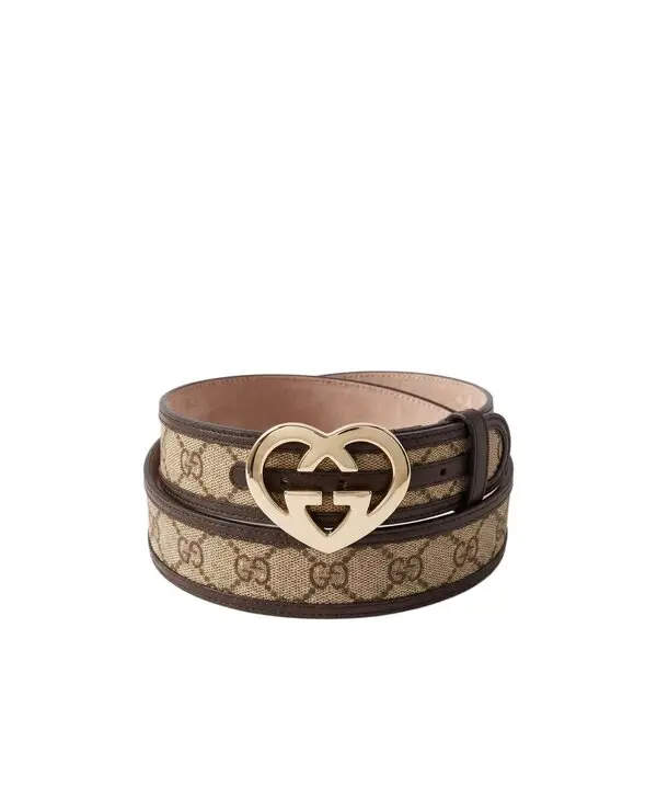 Gucci Double G Heart Buckle Gg Canvas Belt - Brown
