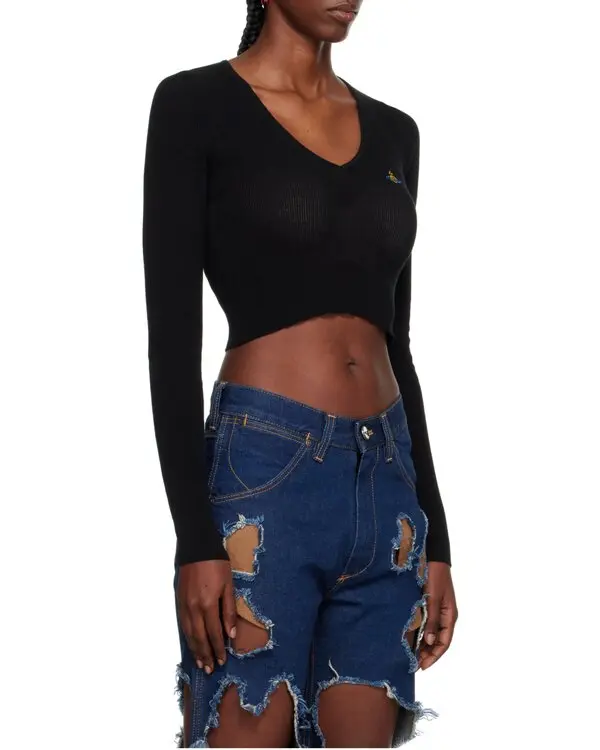 VIVIENNE WESTWOOD V-neck Long-sleeve Sweater With Saturn Logo