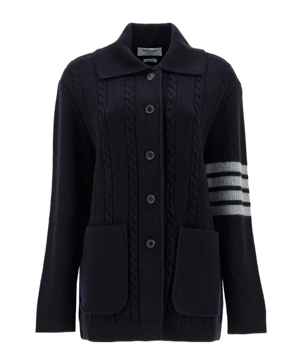 Thom Browne 4-bar Button-up Cardigan - Navy Blue