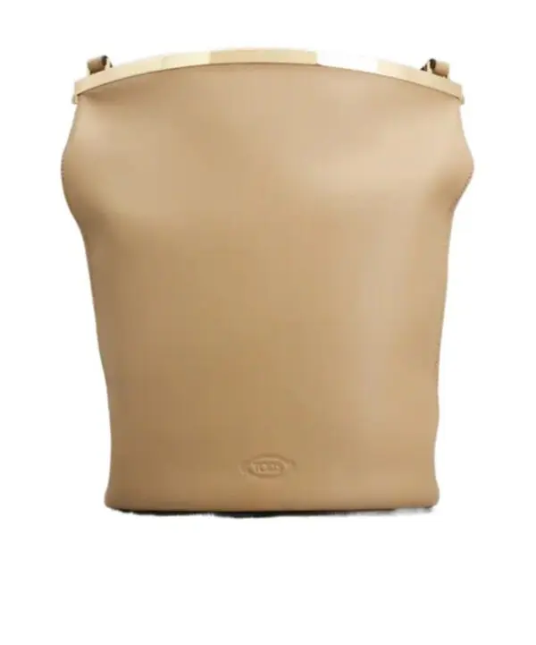 TOD'S Logo Embossed Bucket Bag - Beige