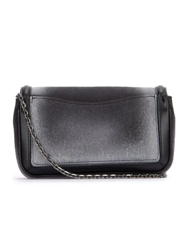 ROGER VIVIER Embellished Foldover Top Denim Shoulder Bag - Black
