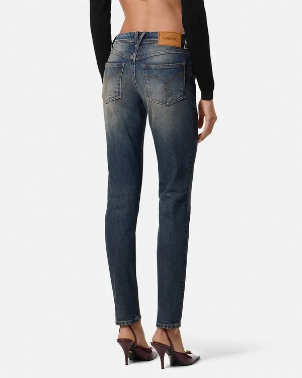 Versace Logo Patch Tapered Leg Jeans - Black