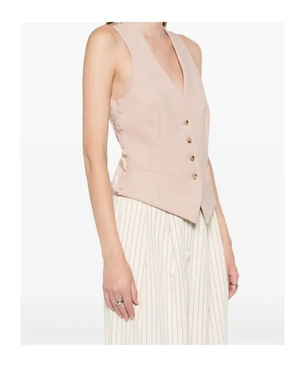 Max Mara V-neck Buttoned Vest With Jacquard Logo - Nude