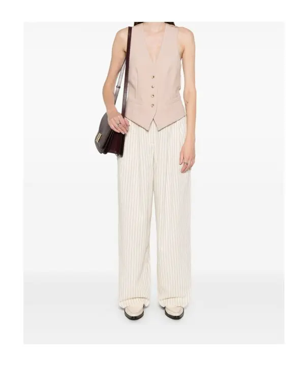 Max Mara V-neck Buttoned Vest With Jacquard Logo - Nude