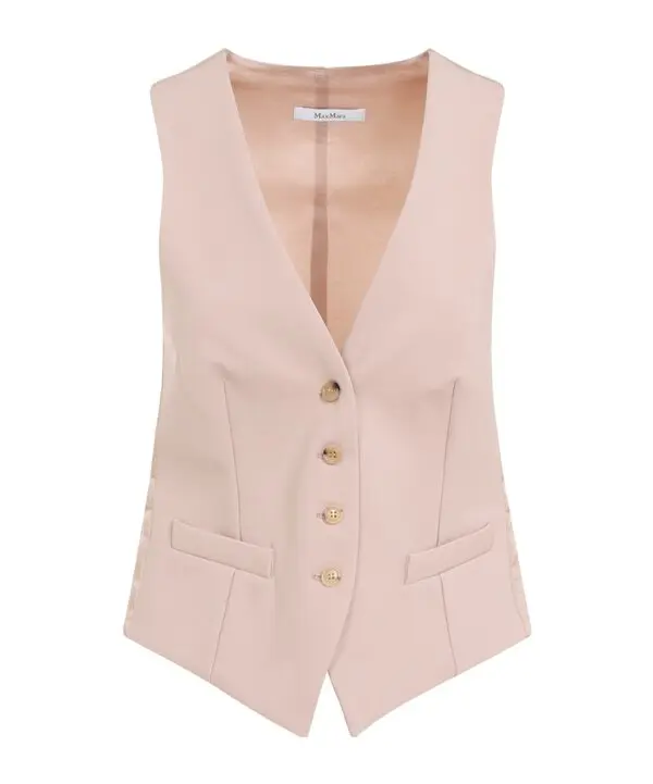 Max Mara V-neck Buttoned Vest With Jacquard Logo - Nude