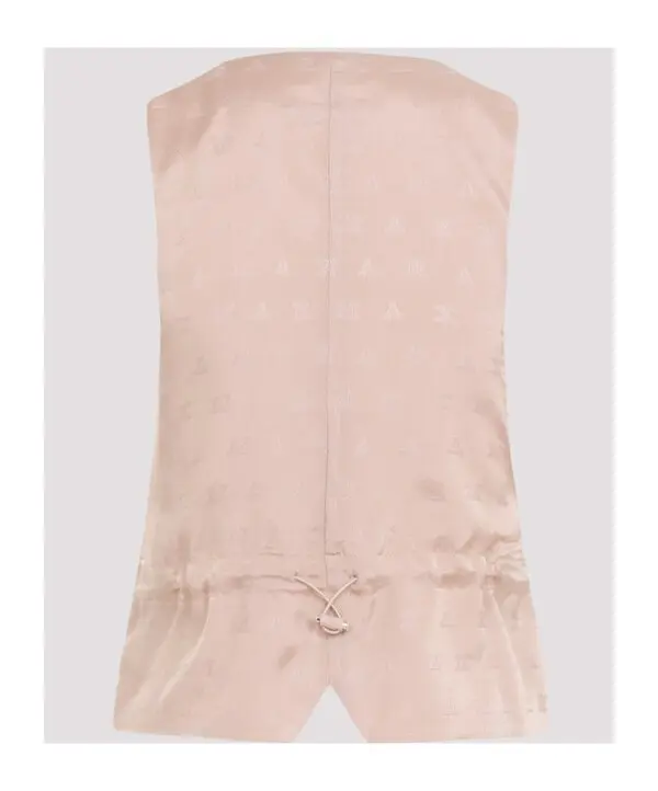 Max Mara V-neck Buttoned Vest With Jacquard Logo - Nude