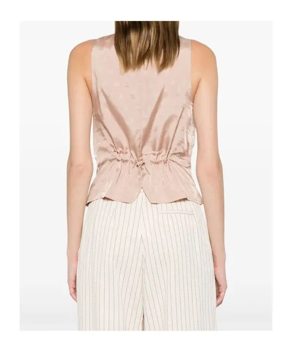 Max Mara V-neck Buttoned Vest With Jacquard Logo - Nude