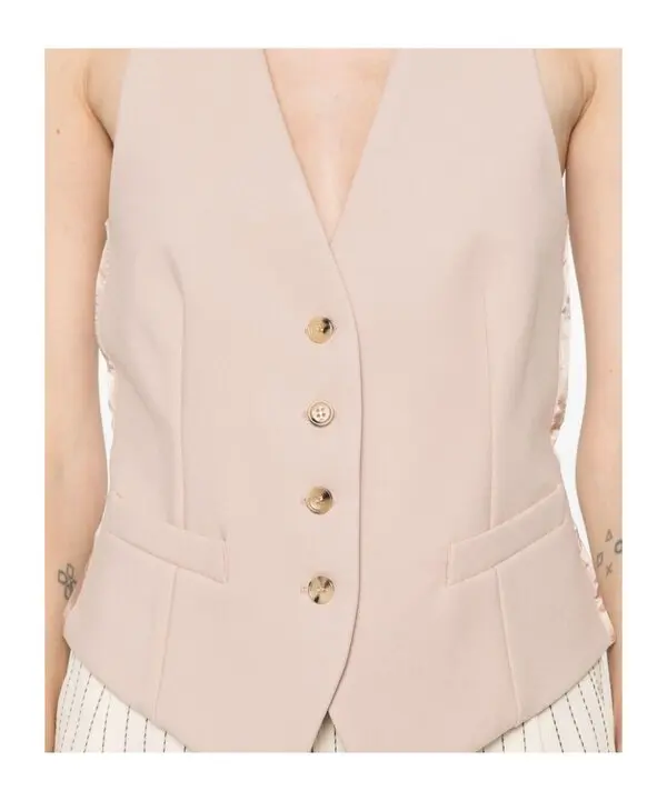 Max Mara V-neck Buttoned Vest With Jacquard Logo - Nude