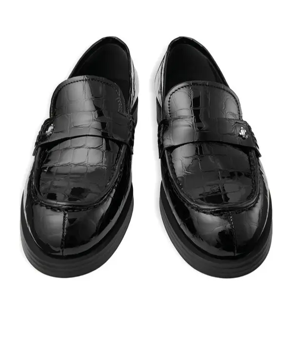 JIMMY CHOO Crocodile-embossed Leather Loafers