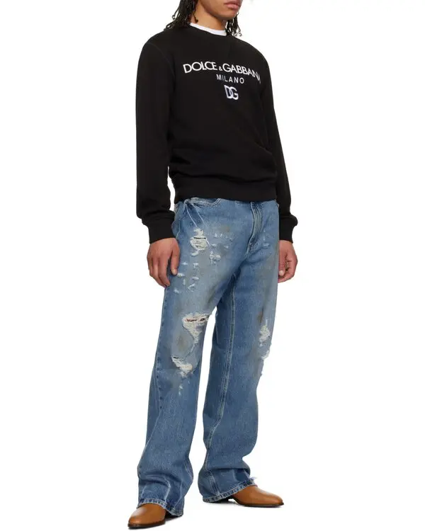Dolce & Gabbana Logo Embroidered Crewneck Sweatshirt - Black