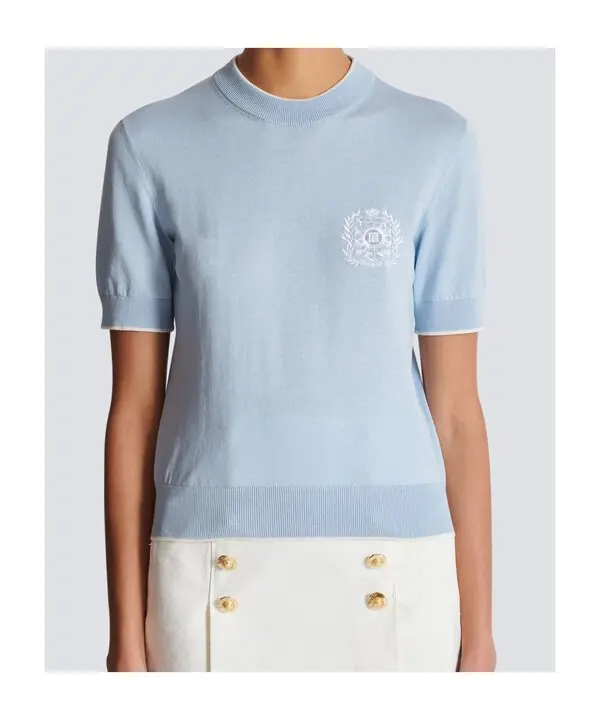 Balmain Emblème Embroidered Knit Top