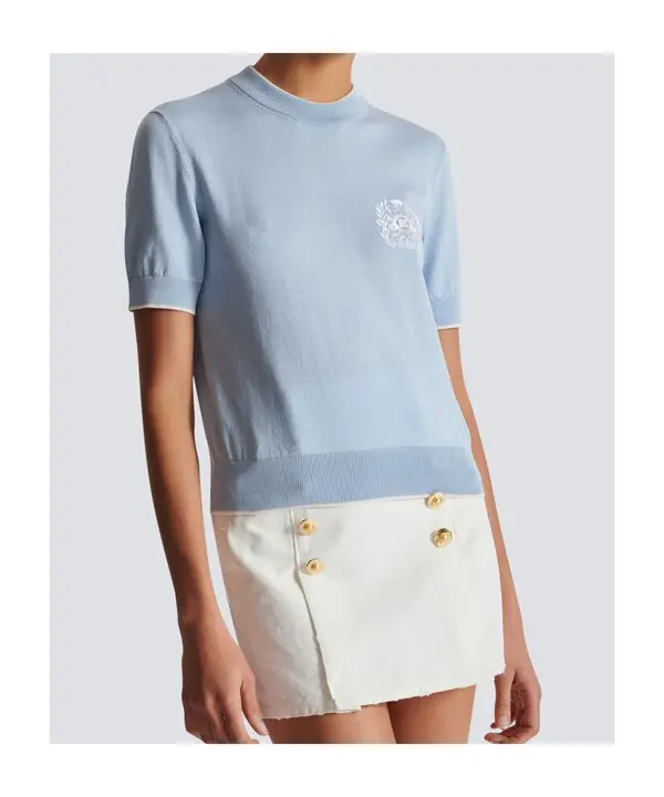 Balmain Emblème Embroidered Knit Top
