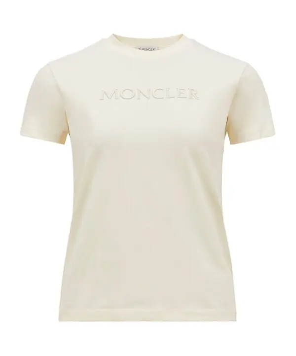 Moncler Logo Embroidered Crewneck T-shirt - White Ivory