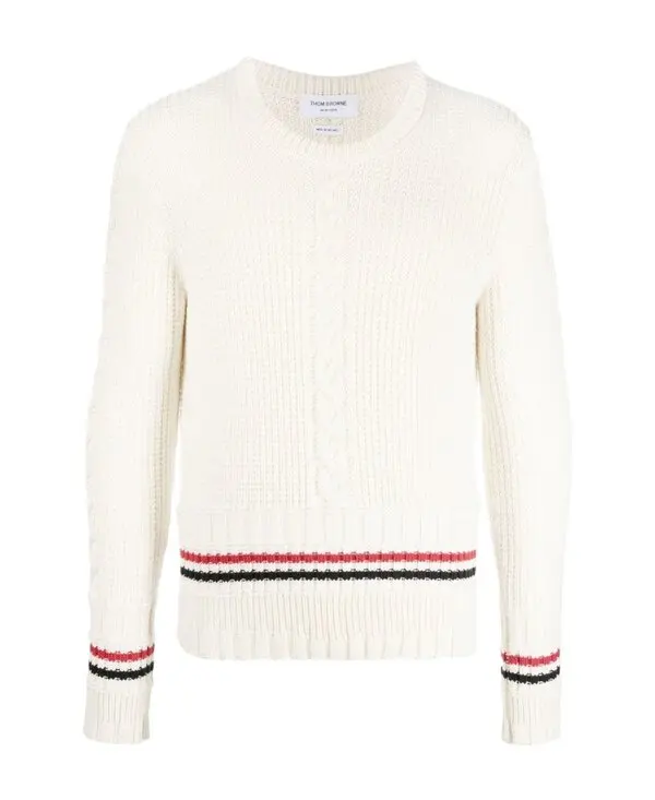 Thom Browne Rwb-stripe Cable Knit Jumper - White