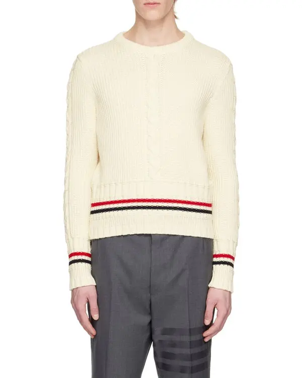 Thom Browne Rwb-stripe Cable Knit Jumper - White